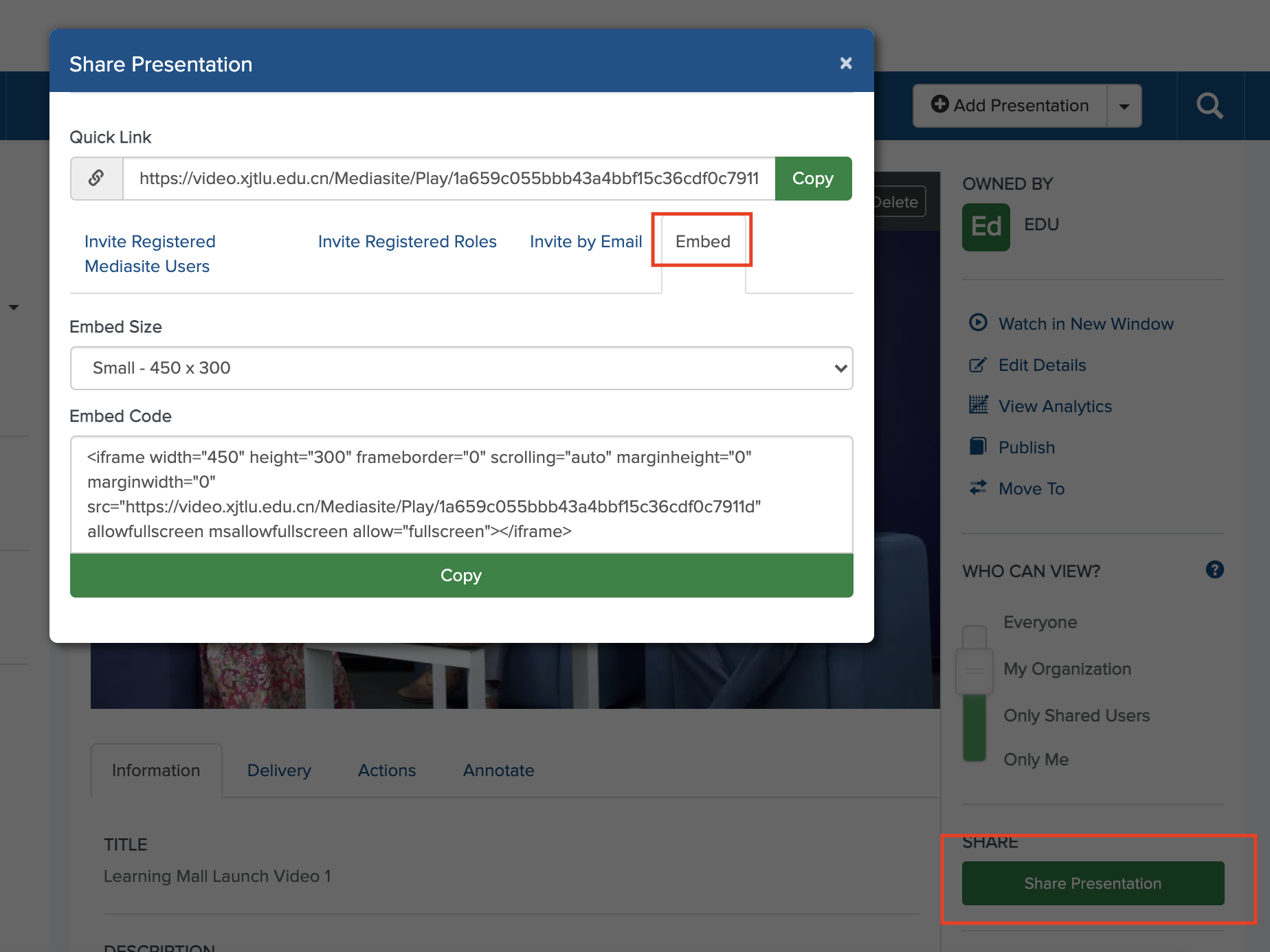 Embed a Mediasite video directly onto the LM Core page - Knowledge Base
