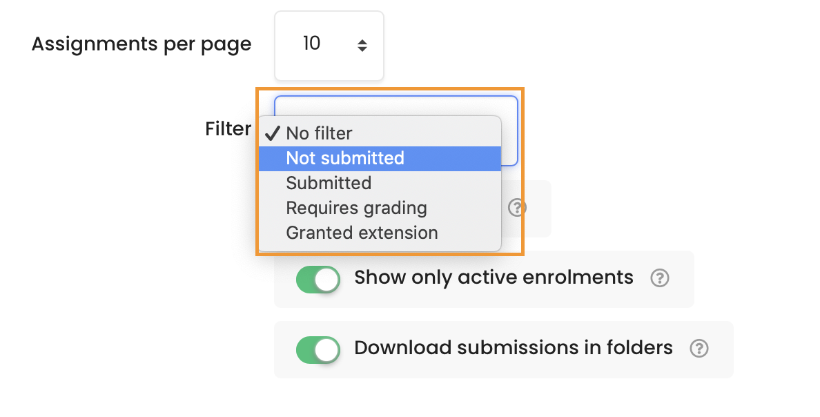 Filtering student submissions - Knowledge Base